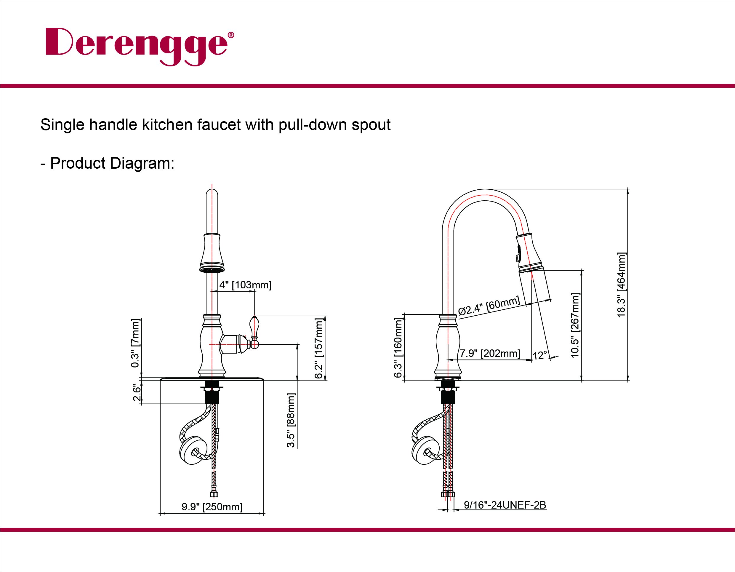 Derengge FK-258-CS Single Handle Pull Down Kitchen Faucet with Deck Plate,Meets UPC cUPC NSF61-9 Certification,French Brushed Bronze Finished