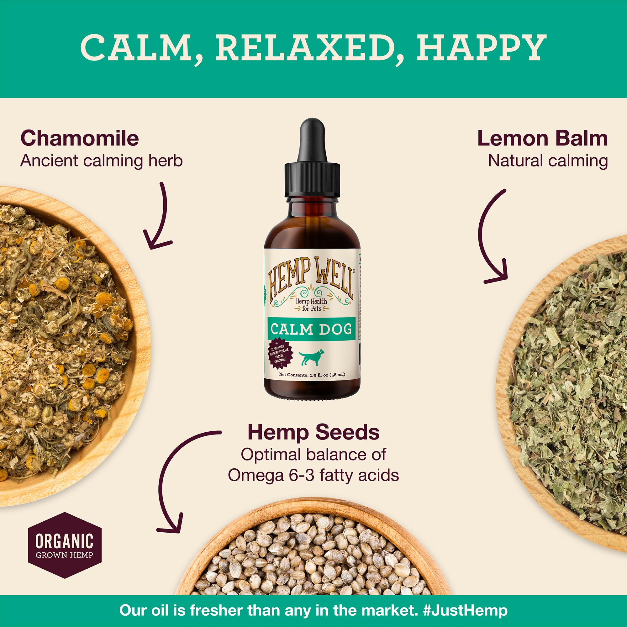 Hemp Well Calm Dog Oil Relieves Anxiety, Calms and Relaxes Your Dog, Aids in Stress Relief and Behavioral Issues, Organically Sourced (2 Ounces) - Dog Melatonin and Hemp for Small and Large Dogs