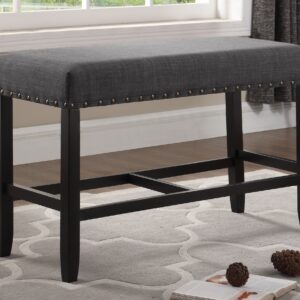 Roundhill Furniture Biony Fabric Counter Height Dining Bench with Nailhead Trim, Grey