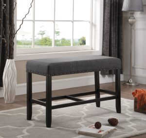 roundhill furniture biony fabric counter height dining bench with nailhead trim, grey