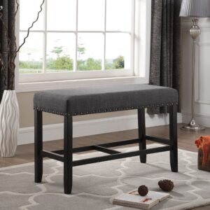 Roundhill Furniture Biony Fabric Counter Height Dining Bench with Nailhead Trim, Grey