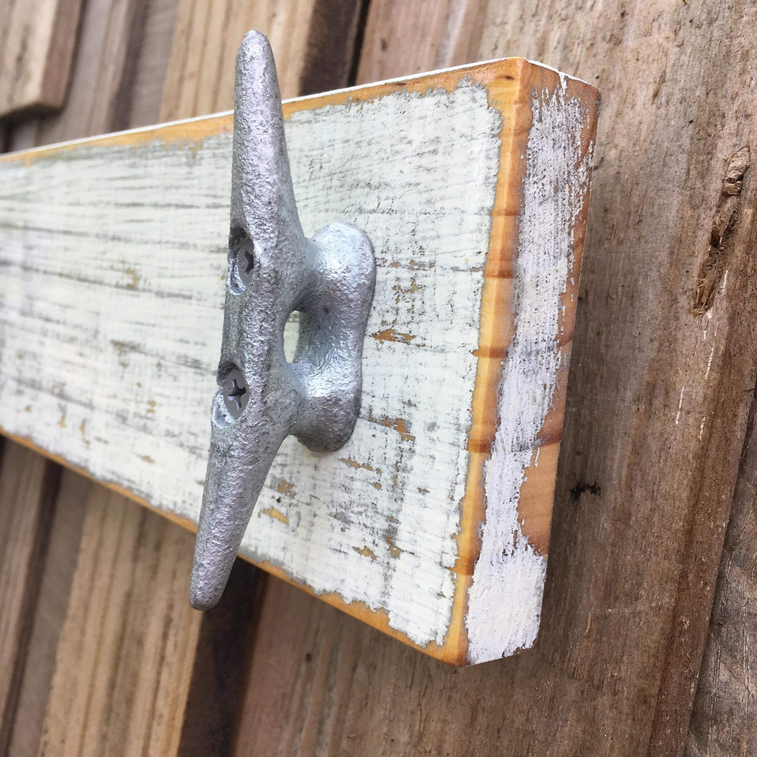 Nautical Distressed White over Gray Boat Cleat Coat Rack, Towel Rack, Hat Rack, Book Bag Rack, or Key Rack