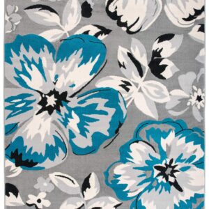 Rugshop Modern Floral Design Area Rug for Living Room,Bedroom,Home Office,Kitchen Non Shedding Area Rug 3'1" x 5' Blue