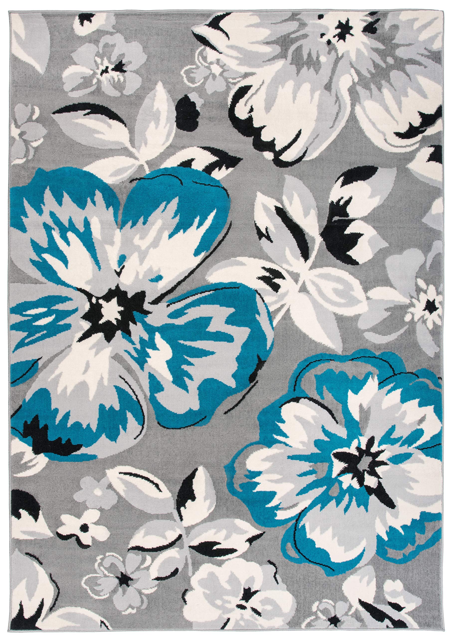 Rugshop Modern Floral Design Area Rug for Living Room,Bedroom,Home Office,Kitchen Non Shedding Area Rug 3'1" x 5' Blue