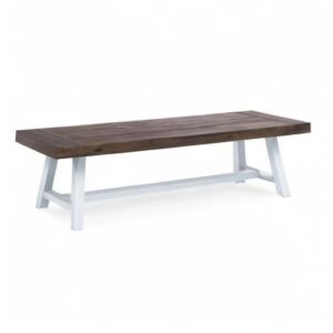 GDFStudio Indoor Farmhouse Dark Brown Sandblast Finish Acacia Wood Dining Bench with White Rustic Metal Finish Frame