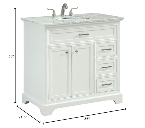 Elegant Kitchen and Bath 36 inch Single Bathroom Vanity Cabinet Set - White