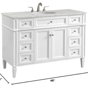 Elegant Kitchen and Bath 48 inch Single Bathroom Vanity Cabinet Set with White Marble Countertop - Grey