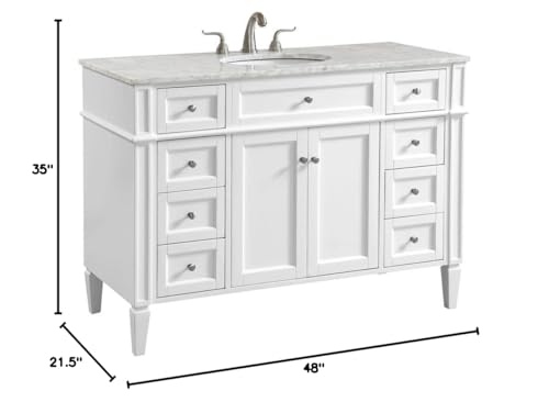 Elegant Kitchen and Bath 48 inch Single Bathroom Vanity Cabinet Set with White Marble Countertop - Grey