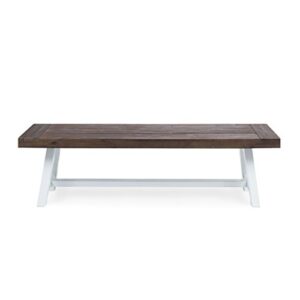 GDFStudio Indoor Farmhouse Dark Brown Sandblast Finish Acacia Wood Dining Bench with White Rustic Metal Finish Frame