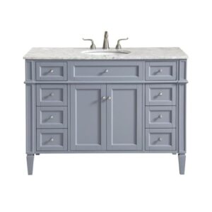 Elegant Kitchen and Bath 48 inch Single Bathroom Vanity Cabinet Set with White Marble Countertop - Grey