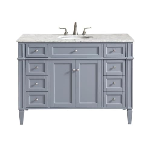 Elegant Kitchen and Bath 48 inch Single Bathroom Vanity Cabinet Set with White Marble Countertop - Grey