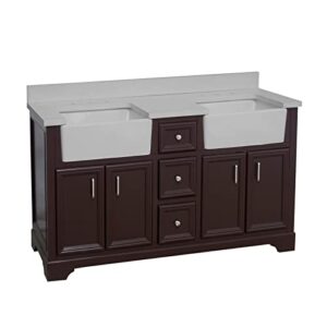 kitchen bath collection zelda 60-inch double farmhouse vanity (quartz/chocolate): includes chocolate cabinet with stunning quartz countertop and white ceramic farmhouse apron sinks