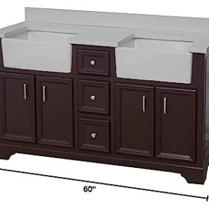 Kitchen Bath Collection Zelda 60-inch Double Farmhouse Vanity (Quartz/Chocolate): Includes Chocolate Cabinet with Stunning Quartz Countertop and White Ceramic Farmhouse Apron Sinks