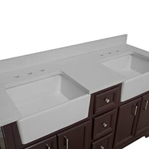 Kitchen Bath Collection Zelda 60-inch Double Farmhouse Vanity (Quartz/Chocolate): Includes Chocolate Cabinet with Stunning Quartz Countertop and White Ceramic Farmhouse Apron Sinks