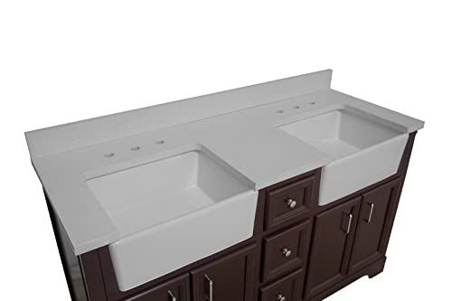 Kitchen Bath Collection Zelda 60-inch Double Farmhouse Vanity (Quartz/Chocolate): Includes Chocolate Cabinet with Stunning Quartz Countertop and White Ceramic Farmhouse Apron Sinks