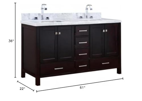 ARIEL Cambridge A061DCWRVOESP 61" Inch Double Sink Bathroom Vanity Cabinet in Espresso with Carrara White Marble Countertop Rectangular Sinks