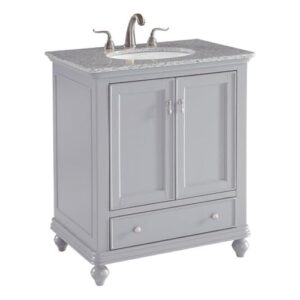 elegant kitchen and bath 30 inch single bathroom vanity cabinet set with granite countertop - light grey