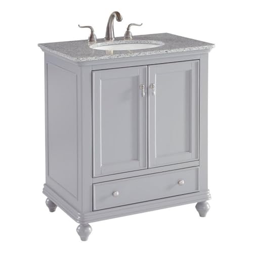 Elegant Kitchen and Bath 30 inch Single Bathroom Vanity Cabinet Set with Granite Countertop - Light Grey