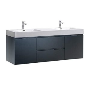 fresca valencia 60 inch wall hung double sinks bathroom vanity in dark slate gray - faucet not included - fcb8360gg-d-i