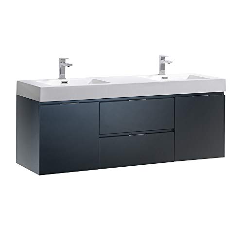 Fresca Valencia 60 Inch Wall Hung Double Sinks Bathroom Vanity in Dark Slate Gray - Faucet Not Included - FCB8360GG-D-I