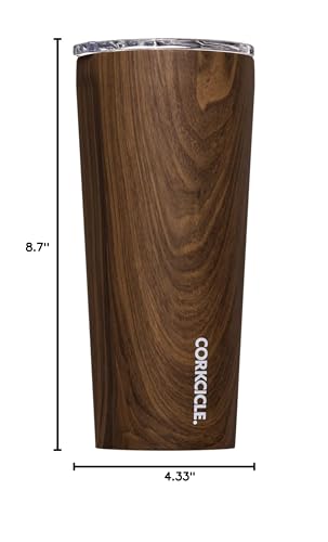 Corkcicle Classic Triple Insulated Coffee Mug with Lid, Walnut Wood, 24 oz – Stainless Steel Travel Tumbler Keeps Beverages Cold 9+hrs, Hot 3hrs