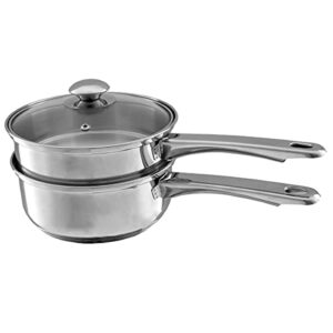 6 cup double boiler pot set – 1.5 quart stainless-steel saucepan 2-in-1 with vented glass lid – kitchen cookware with measurements by classic cuisine