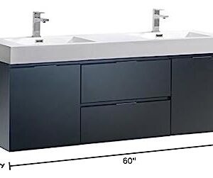 Fresca Valencia 60 Inch Wall Hung Double Sinks Bathroom Vanity in Dark Slate Gray - Faucet Not Included - FCB8360GG-D-I