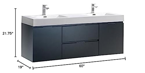 Fresca Valencia 60 Inch Wall Hung Double Sinks Bathroom Vanity in Dark Slate Gray - Faucet Not Included - FCB8360GG-D-I