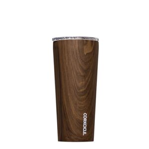 corkcicle classic triple insulated coffee mug with lid, walnut wood, 24 oz – stainless steel travel tumbler keeps beverages cold 9+hrs, hot 3hrs