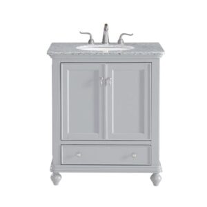 Elegant Kitchen and Bath 30 inch Single Bathroom Vanity Cabinet Set with Granite Countertop - Light Grey