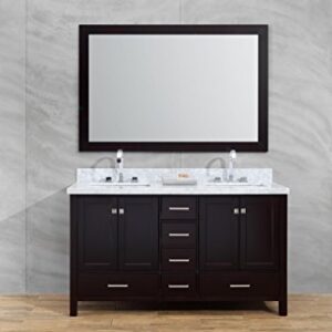 ARIEL Cambridge A061DCWRVOESP 61" Inch Double Sink Bathroom Vanity Cabinet in Espresso with Carrara White Marble Countertop Rectangular Sinks