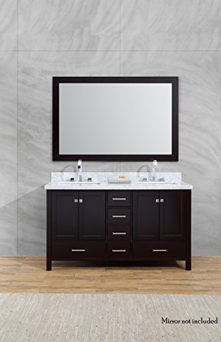 ARIEL Cambridge A061DCWRVOESP 61" Inch Double Sink Bathroom Vanity Cabinet in Espresso with Carrara White Marble Countertop Rectangular Sinks