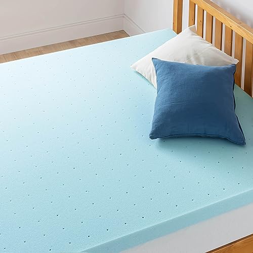 Best Price Mattress 3 Inch Ventilated Memory Foam Mattress Topper, Cooling Gel Infusion, CertiPUR-US Certified, Queen Blue