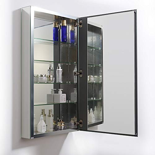 Fresca Bath 20" W x 36" H Modern Bathroom Medicine Cabinet with Mirrors, Recessed or Wall-Mount Installation, 4 Adjustable Glass Shelves, 1 Mirrored Door - #FMC8059