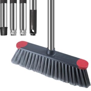 Soft Sweeping Broom, MEIBEI Multi-Surface Kitchen Broom with Stainless Steel Long Handle-57, Soft Dusting Brush Ideal for Cleaning Home, Garage, Store and Office