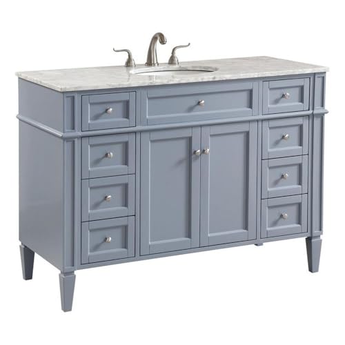 Elegant Kitchen and Bath 48 inch Single Bathroom Vanity Cabinet Set with White Marble Countertop - Grey