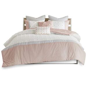 Urban Habitat Duvet Set 100% Cotton Jacquard, Tufts Accent, Shabby Chic All Season Cover for Comforter, Matching Shams, Decorative Pillows, King/California King (104 in x 92 in), Blush/Ivory 7 Piece