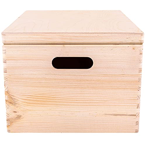 Creative Deco XXL Large Plain Wooden Box Storage with Hinged Lid | 15.8x11.8x9.44 inches (+-0.5) | Handles | Unpainted Gift | Product NOT Intended for 15 Years OR Below