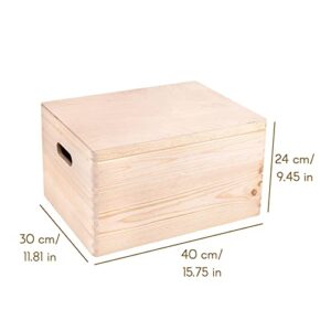 Creative Deco XXL Large Plain Wooden Box Storage with Hinged Lid | 15.8x11.8x9.44 inches (+-0.5) | Handles | Unpainted Gift | Product NOT Intended for 15 Years OR Below