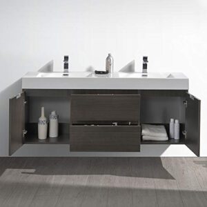 Fresca Valencia 60 Inch Wall Hung Double Sinks Bathroom Vanity in Dark Slate Gray - Faucet Not Included - FCB8360GG-D-I