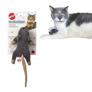 spot flat mouse frankie with catnip - cat toy, fuzzy mice with catnip and crinkle sound, perfect size for pouncing on, chasing, hunting - 5.5in plush toys, assorted colors