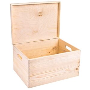 creative deco xxl large plain wooden box storage with hinged lid | 15.8x11.8x9.44 inches (+-0.5) | handles | unpainted gift | product not intended for 15 years or below