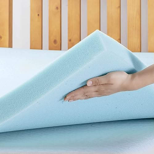 Best Price Mattress 3 Inch Ventilated Memory Foam Mattress Topper, Cooling Gel Infusion, CertiPUR-US Certified, Queen Blue