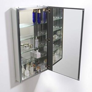 Fresca Bath 20" W x 36" H Modern Bathroom Medicine Cabinet with Mirrors, Recessed or Wall-Mount Installation, 4 Adjustable Glass Shelves, 1 Mirrored Door - #FMC8059