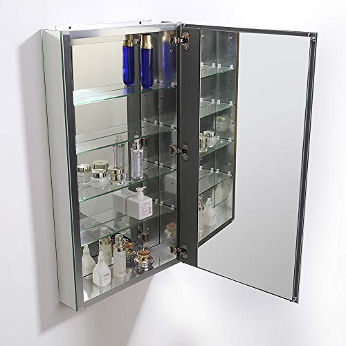 Fresca Bath 20" W x 36" H Modern Bathroom Medicine Cabinet with Mirrors, Recessed or Wall-Mount Installation, 4 Adjustable Glass Shelves, 1 Mirrored Door - #FMC8059