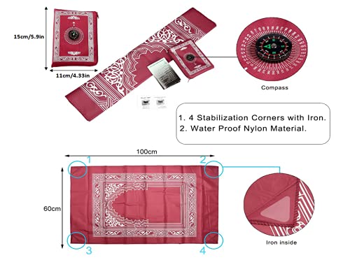 Anlising 2 Pieces Portable Travel Prayer Mat with Compass, Waterproof Polyester Prayer Rug, Muslim Travel Prayer Mat, for Ramadan Gifts (60cm×100cm)