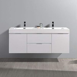 Fresca Valencia 60 Inch Wall Hung Double Sinks Bathroom Vanity in Dark Slate Gray - Faucet Not Included - FCB8360GG-D-I