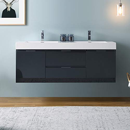 Fresca Valencia 60 Inch Wall Hung Double Sinks Bathroom Vanity in Dark Slate Gray - Faucet Not Included - FCB8360GG-D-I