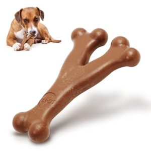 spot bam-bones wishbone - made with strong bamboo fiber, durable long lasting dog chew for light to moderate chewers, great toy for adult dogs & teething puppies under 50lbs, 7in, bacon flavor