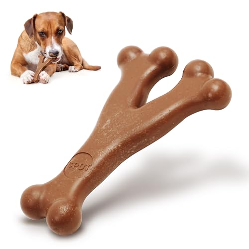 SPOT Bam-Bones Wishbone - Made with Strong Bamboo Fiber, Durable Long Lasting Dog Chew for Light to Moderate Chewers, Great Toy for Adult Dogs & Teething Puppies Under 50lbs, 7in, Bacon Flavor